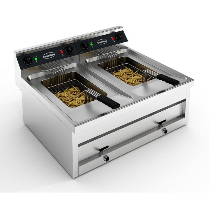 Friteuse 2 x 12L 400v 12kW avec robinet de vidange - AZURA EQUIPEMENT