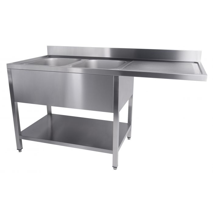 Plonge inox 600 Lave vaisselle Double Bac à gauche - AZURA EQUIPEMENT